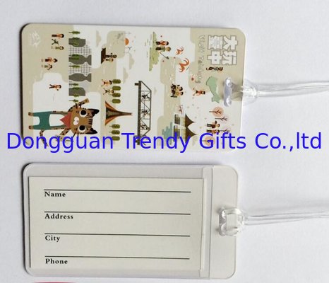 Custom Full Color Print White Plastic Luggage Tags Travel Name Tag With Transparent String, Cheap Factory Price supplier