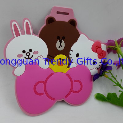 Pink Hello Kitty Friends Rubber PVC Luggage Tags Suitcase Luggage Tags With Black Plastic Rope, Accept OEM 2D Or 3D supplier