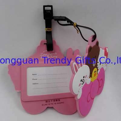 Pink Hello Kitty Friends Rubber PVC Luggage Tags Suitcase Luggage Tags With Black Plastic Rope, Accept OEM 2D Or 3D supplier