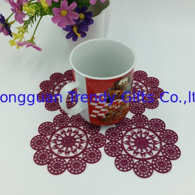 Elegant Purplish Red Hollow Silicone Rubber PVC Coaster Table Placemat, Flower Design Consist Of Deer, Accept Paypal supplier
