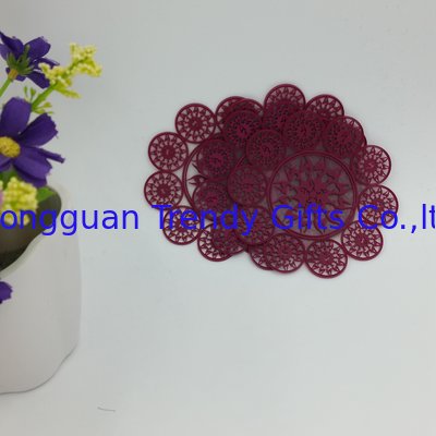 Elegant Purplish Red Hollow Silicone Rubber PVC Coaster Table Placemat, Flower Design Consist Of Deer, Accept Paypal supplier