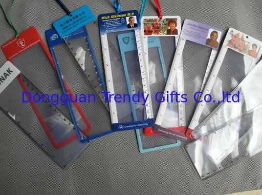 Cheap PVC Crad Bookmark Magnifier / Ruler Magnifier / Bookmark With Magnifier , Custom Print Your Own Logo, 189*65MM supplier