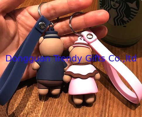 Hot Sale 3d Brown Bear Doll Soft PVC Keychain Key Holder With Silicone Wristband, Big Production Stock, Best Couple Gift supplier