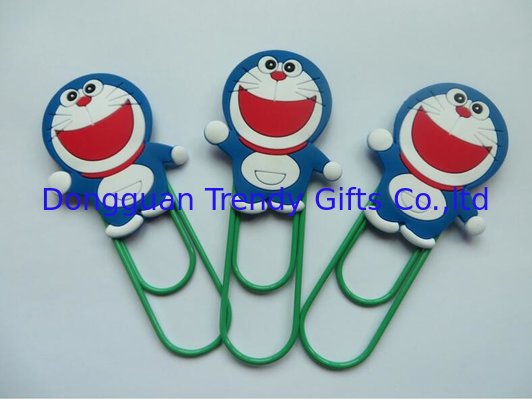 Lovely Doraemon Rubber PVC Bookmark With Green Clip , Mini Size , Best Christmas Gift For Children