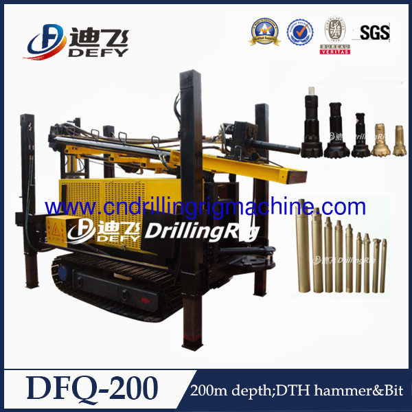 crawler rock water well drilling rig, portable rock borehole drilling rig DFQ-200