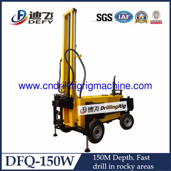 Manufacturer of DFQ-150W 150m trailer hard rock DTH water well drilling rig machine