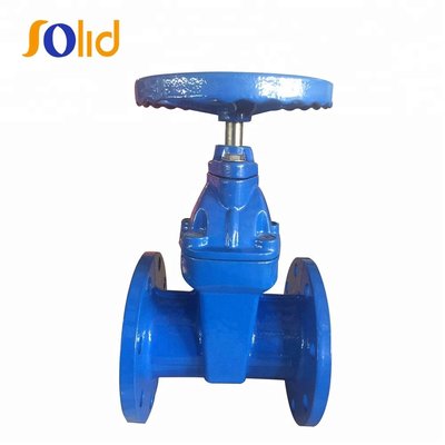 DIN3302-F4 PN16 Dast Iron Resilient Seated Flanged NRS Blue FBE Coating Gate Valve