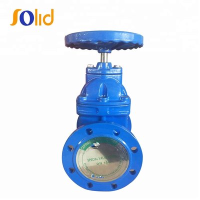 DIN3302-F4 PN16 Dast Iron Resilient Seated Flanged NRS Blue FBE Coating Gate Valve