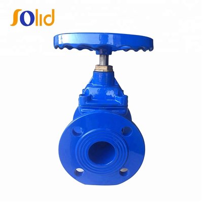 DIN3302-F4 PN16 Dast Iron Resilient Seated Flanged NRS Blue FBE Coating Gate Valve