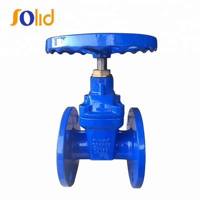 DIN3302-F4 PN16 Dast Iron Resilient Seated Flanged NRS Blue FBE Coating Gate Valve