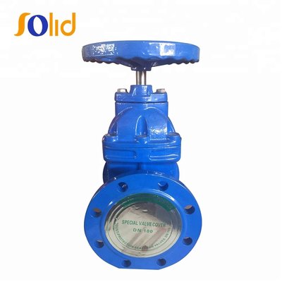 DIN3302-F4 PN16 Dast Iron Resilient Seated Flanged NRS Blue FBE Coating Gate Valve