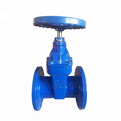 DIN3302-F4 PN16 Dast Iron Resilient Seated Flanged NRS Blue FBE Coating Gate Valve