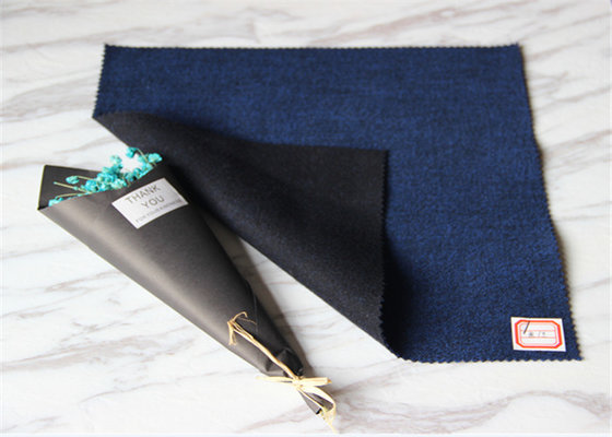 Soft Woven Wool Fabric For Jackets Skirts , Dark Blue Brown Wool Fabric