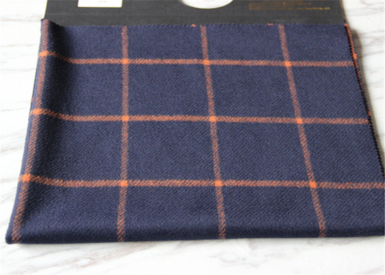 Business Casual Style Plaid Tartan Fabric , Dark Blue Tartan Fabric Wool With Orange Line