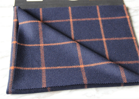 Business Casual Style Plaid Tartan Fabric , Dark Blue Tartan Fabric Wool With Orange Line
