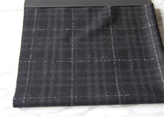 650 G / M Big Tartan Wool Fabric Black And Gray Anti Pilling For Winter Mens Jackets