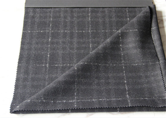 650 G / M Big Tartan Wool Fabric Black And Gray Anti Pilling For Winter Mens Jackets