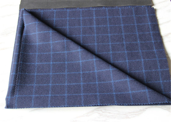 Medium Wool Plaid Fabric Navy Background And White Line , Window Pane Fabric