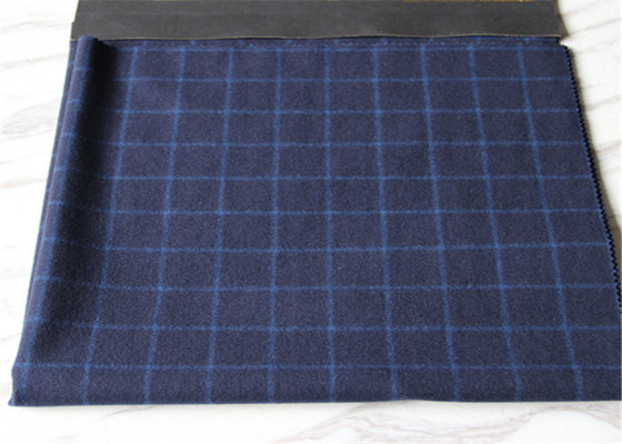 Medium Wool Plaid Fabric Navy Background And White Line , Window Pane Fabric