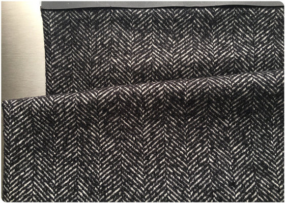 58 Wool Herringbone Weave Fabric 42 Polyester , Herringbone Material Fabric Black White Color