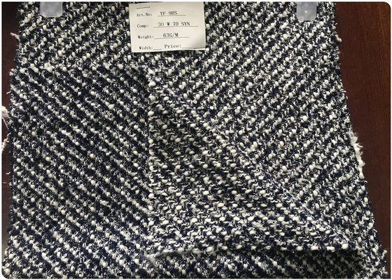Black And White Twill Fabric 30% Wool 70% Synthetic 63 Gram Per Meter