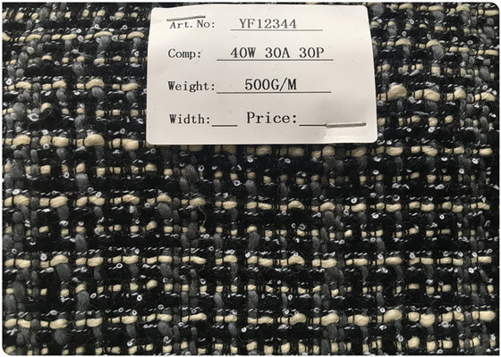 Channel Style Woven Lightweight Wool Fabric Black And White 150 CM Width OEM 500 G