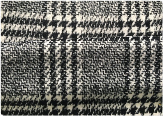 Winter Warmth Herringbone Tartan Wool Fabric White And Black 550 Gram Per Meter 90 S / N