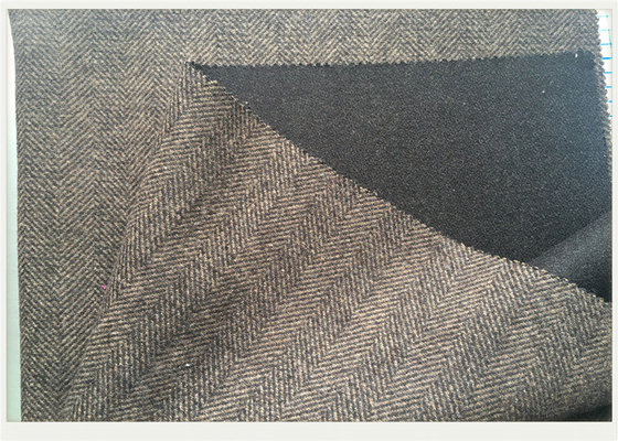 60% Wool 30p Brown Herringbone Wool Fabric 940 G / M  Wool And Polyester Mixed