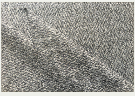 Wool Knit Fabric With Small Herringbone , Light Gray Herringbone Tweed Fabric