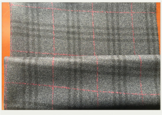Gray Tartan Fabric 50 Wool 50 Polyester , Black And Red Plaid Fabric 750 G / M