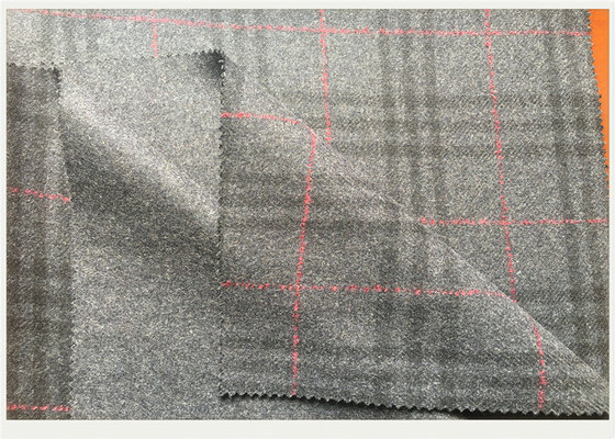 Gray Tartan Fabric 50 Wool 50 Polyester , Black And Red Plaid Fabric 750 G / M