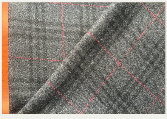 Gray Tartan Fabric 50 Wool 50 Polyester , Black And Red Plaid Fabric 750 G / M