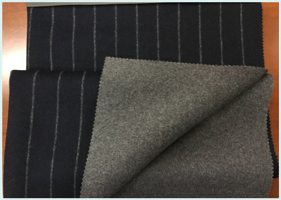 Navy Background Vertical Stripe Twill Double Faced Wool Coating Fabric With Medium Grey