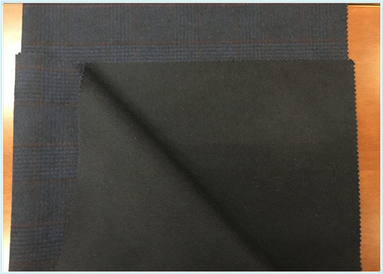 Gray Houndstooth Double Faced Wool Coating Fabric Navy 150CM Width Tartan+Black