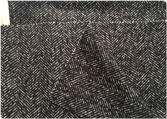 58 Wool Herringbone Weave Fabric 42 Polyester , Herringbone Material Fabric Black White Color