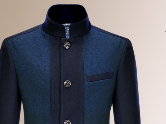 36% Polyester Fiber 64% Wool Blend Winter Coat , Navy Gradient Short Wool Jacket