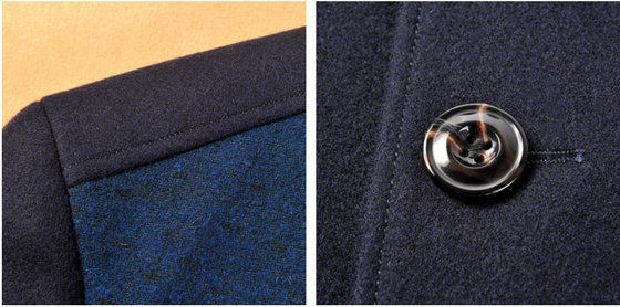 36% Polyester Fiber 64% Wool Blend Winter Coat , Navy Gradient Short Wool Jacket