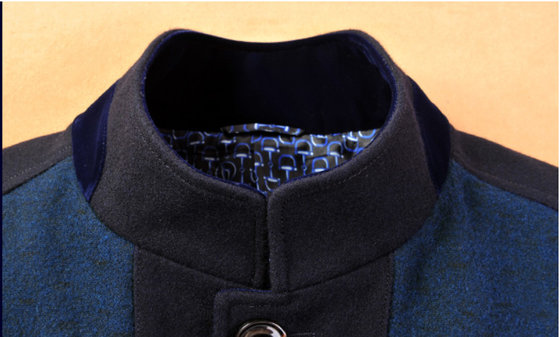 36% Polyester Fiber 64% Wool Blend Winter Coat , Navy Gradient Short Wool Jacket