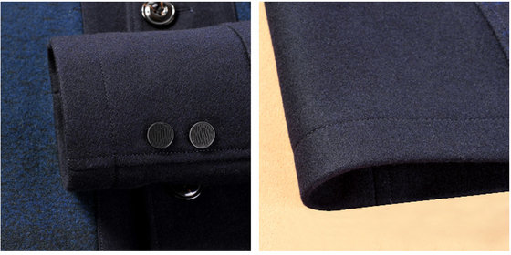 36% Polyester Fiber 64% Wool Blend Winter Coat , Navy Gradient Short Wool Jacket