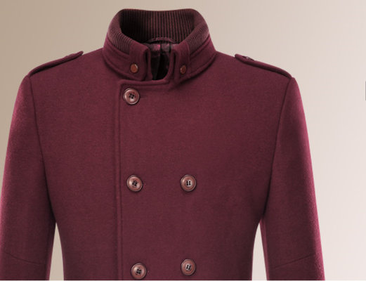 Wine / Dark Red Stand Collar Business Causal Wool Blend Winter Coat Double-Breasted