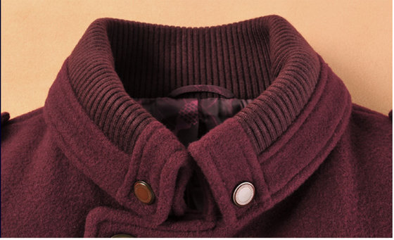 Wine / Dark Red Stand Collar Business Causal Wool Blend Winter Coat Double-Breasted
