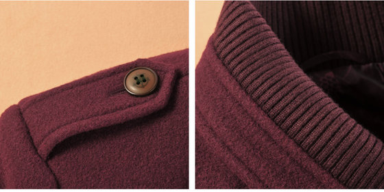 Wine / Dark Red Stand Collar Business Causal Wool Blend Winter Coat Double-Breasted