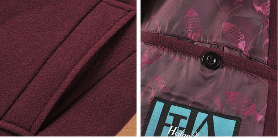 Wine / Dark Red Stand Collar Business Causal Wool Blend Winter Coat Double-Breasted