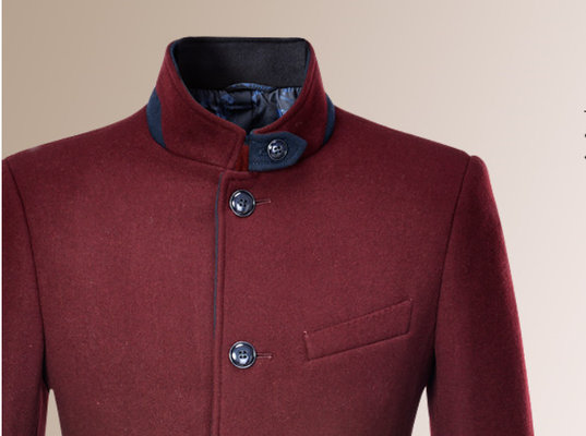 Red Stand Collar Warm Wool Blend Winter Coat / Mens Outer Coat