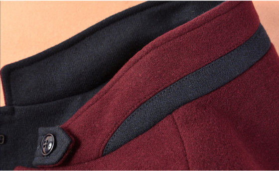 Red Stand Collar Warm Wool Blend Winter Coat / Mens Outer Coat