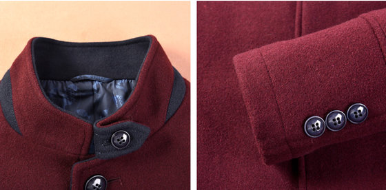 Red Stand Collar Warm Wool Blend Winter Coat / Mens Outer Coat