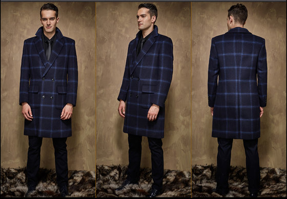 Single Breasted Button Stand Collar Kahki Winter / Autumn Wool Coat Wide Laple