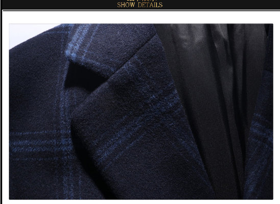 Single Breasted Button Stand Collar Kahki Winter / Autumn Wool Coat Wide Laple