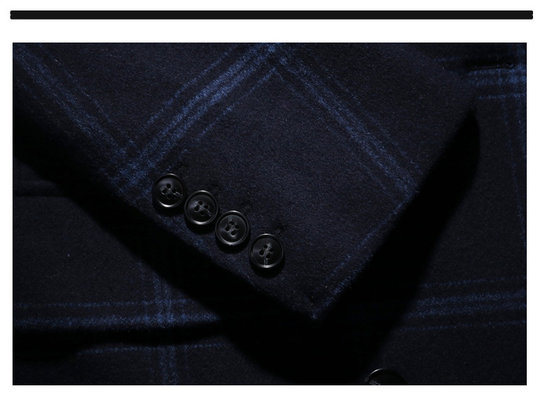 Single Breasted Button Stand Collar Kahki Winter / Autumn Wool Coat Wide Laple