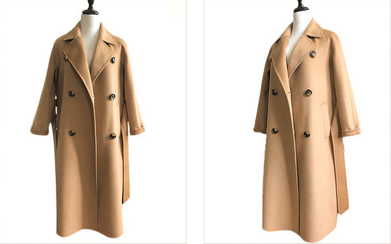 Ladies Wool Blend Winter Coat With Tailored Collar / Long Sleeve / 2 Pockets